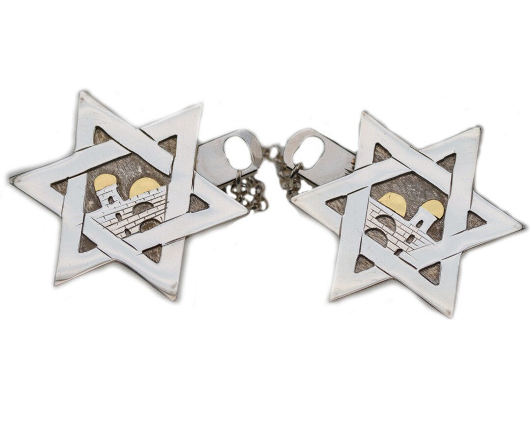 Star of David Tallit Clips, Jerusalem Tallis Clips, Sterling Silver and ...