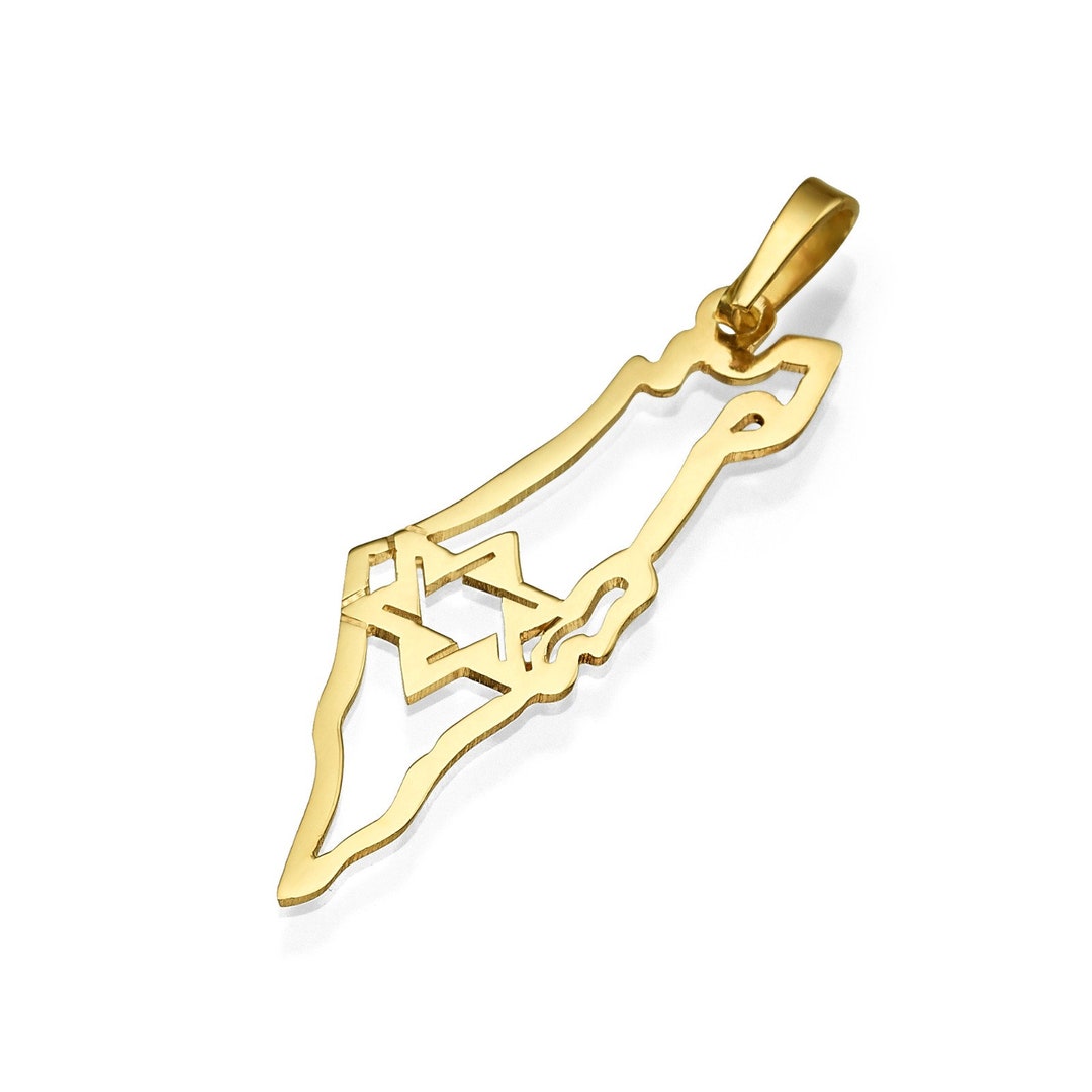 Map of Israel Star of David Pendant in 14k Gold. Cutout Israel Map ...