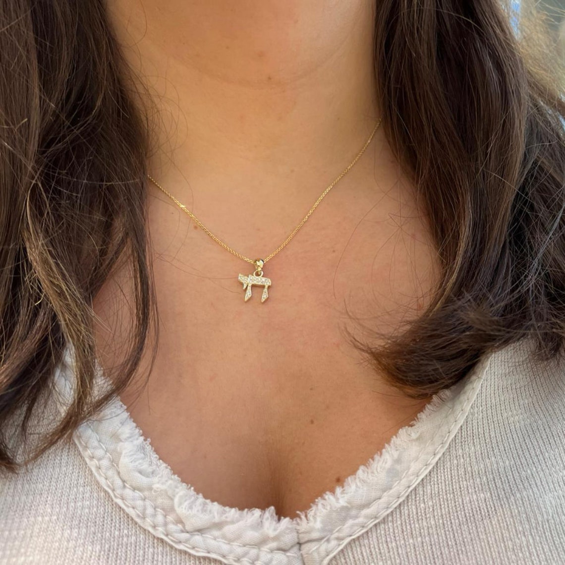 Diamond Chai Thick Pendant in 14k Gold 14k Yellow Gold - Etsy