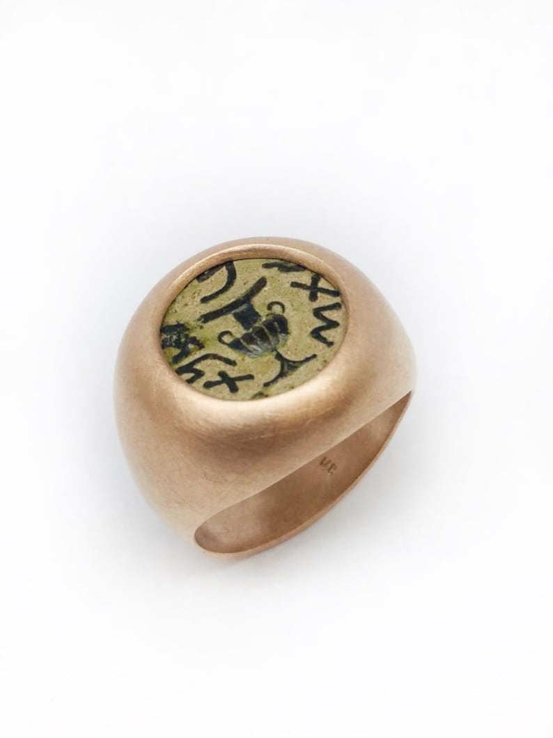 Ancient Masada Coin 14k Gold Ring, Signet Ring for Men, Ancient Coin ...