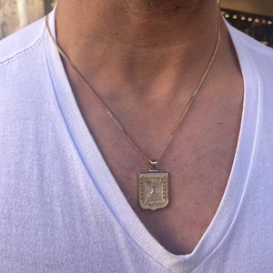 Emblem of Israel Pendant, 14k Solid Gold Hebrew Pendant, Menorah ...