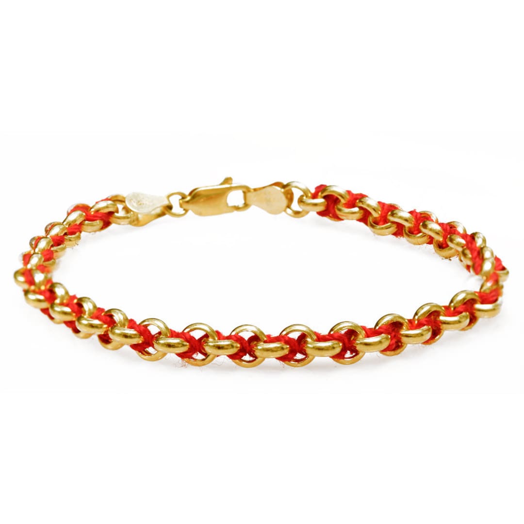 14k Gold Kabbalah Bracelet, Woven Red String Gold Bracelet, Protection ...