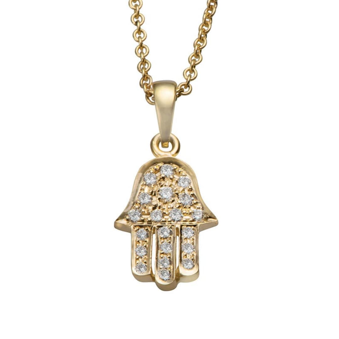 Tiny Diamond Hamsa, 18k Gold Pendant, Solid 18k Gold Hamsa Pendant ...