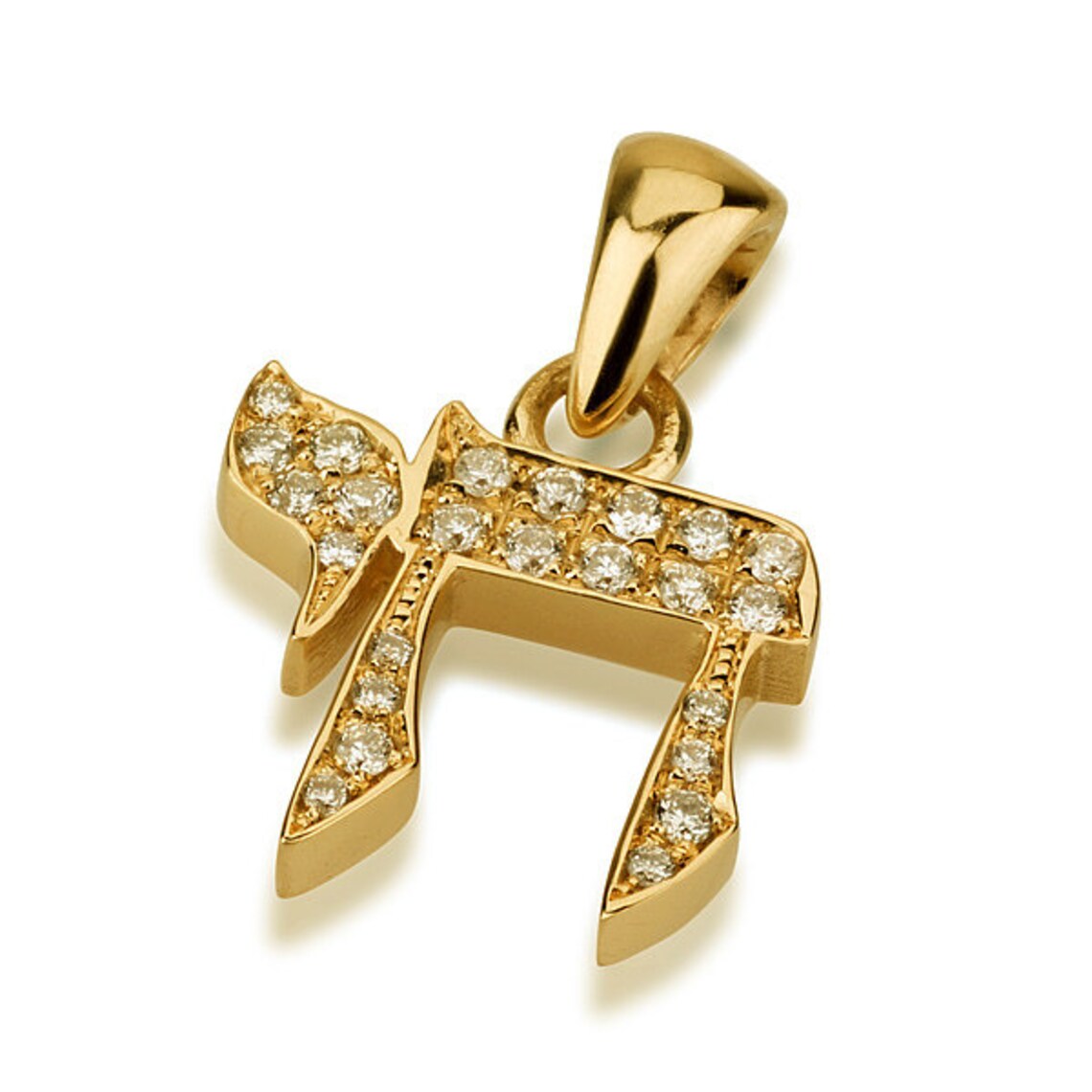 Diamond Chai Thick Pendant in 14k Gold 14k Yellow Gold | Etsy