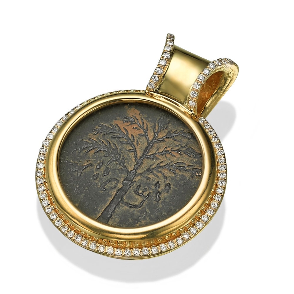 Ancient Coin Pendant 14k Solid Gold & Diamond Pendant | Etsy