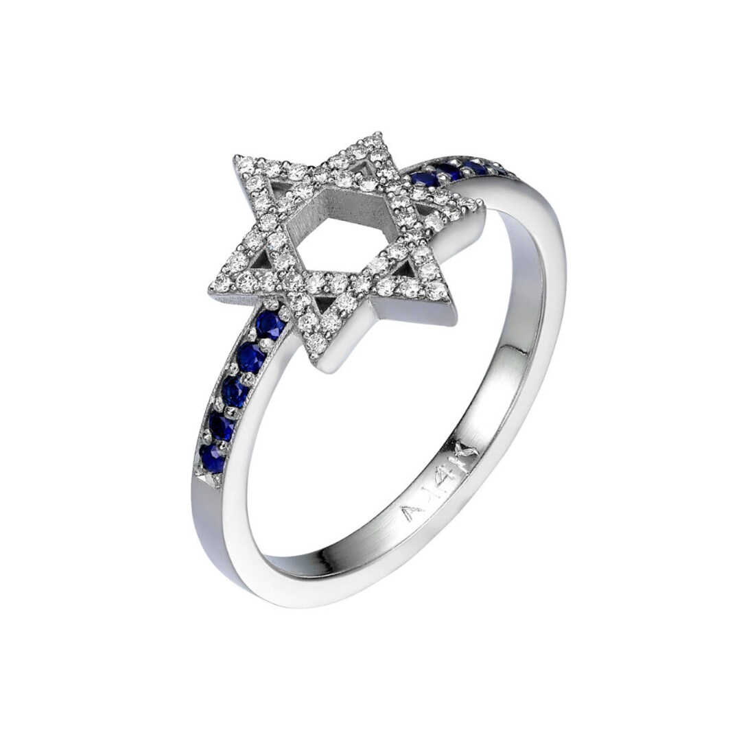 Handmade Israeli Star of David Ring With Diamonds, Blue Sapphires and ...