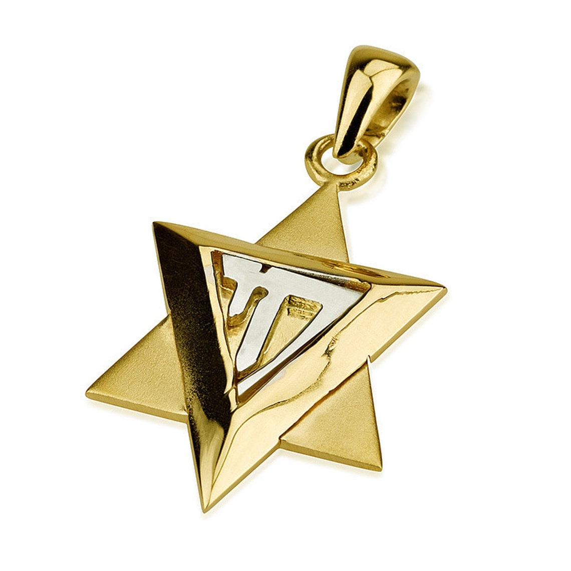 Chai Star of David Pendant Solid 14k Gold Jewish Pendant Two - Etsy