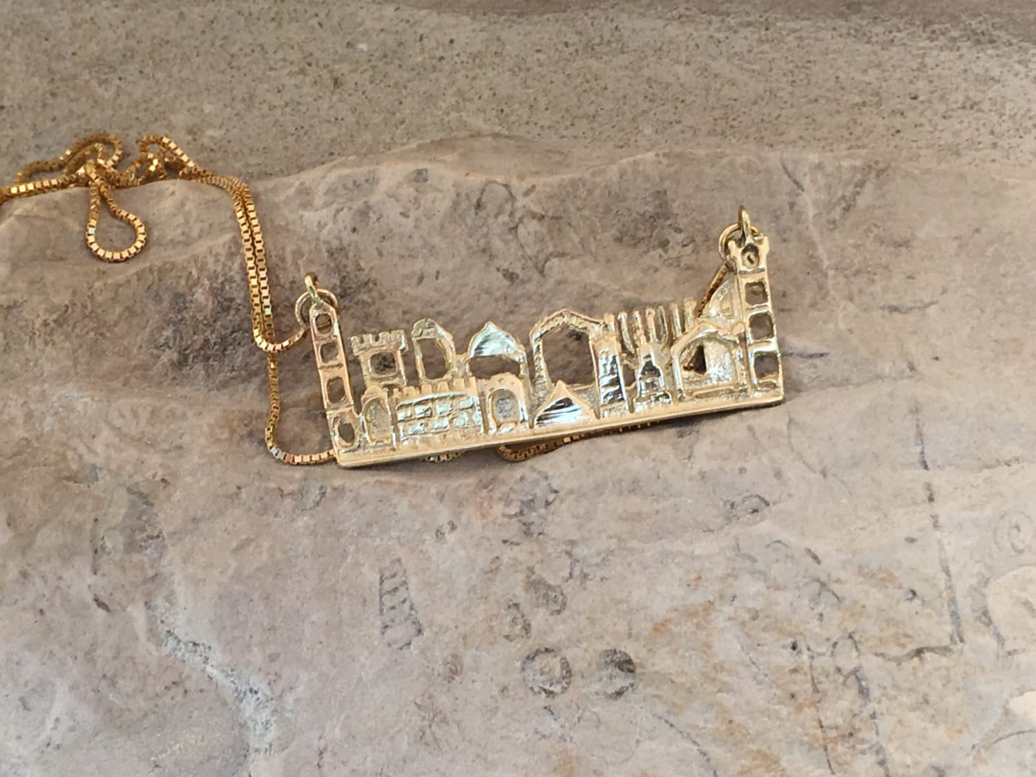 Jerusalem Skyline Necklace Yellow Gold Cut Out With Chain, Jewish ...