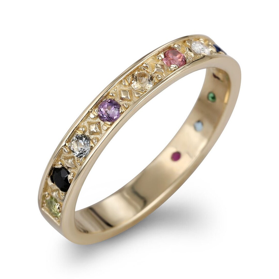 Kabbalah Hoshen Ring in 14K Gold, Gold Jewish Ring With 12 Choshen Gems ...