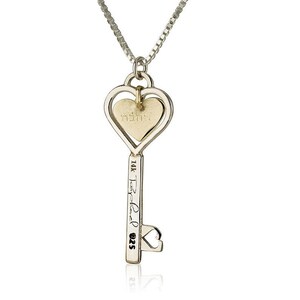 Jewish Romantic Pendant in 14K Gold and Silver, Key to the Heart ...