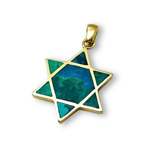 14k Gold Eilat Stone Star of David Pendant, Magen David With Israeli ...