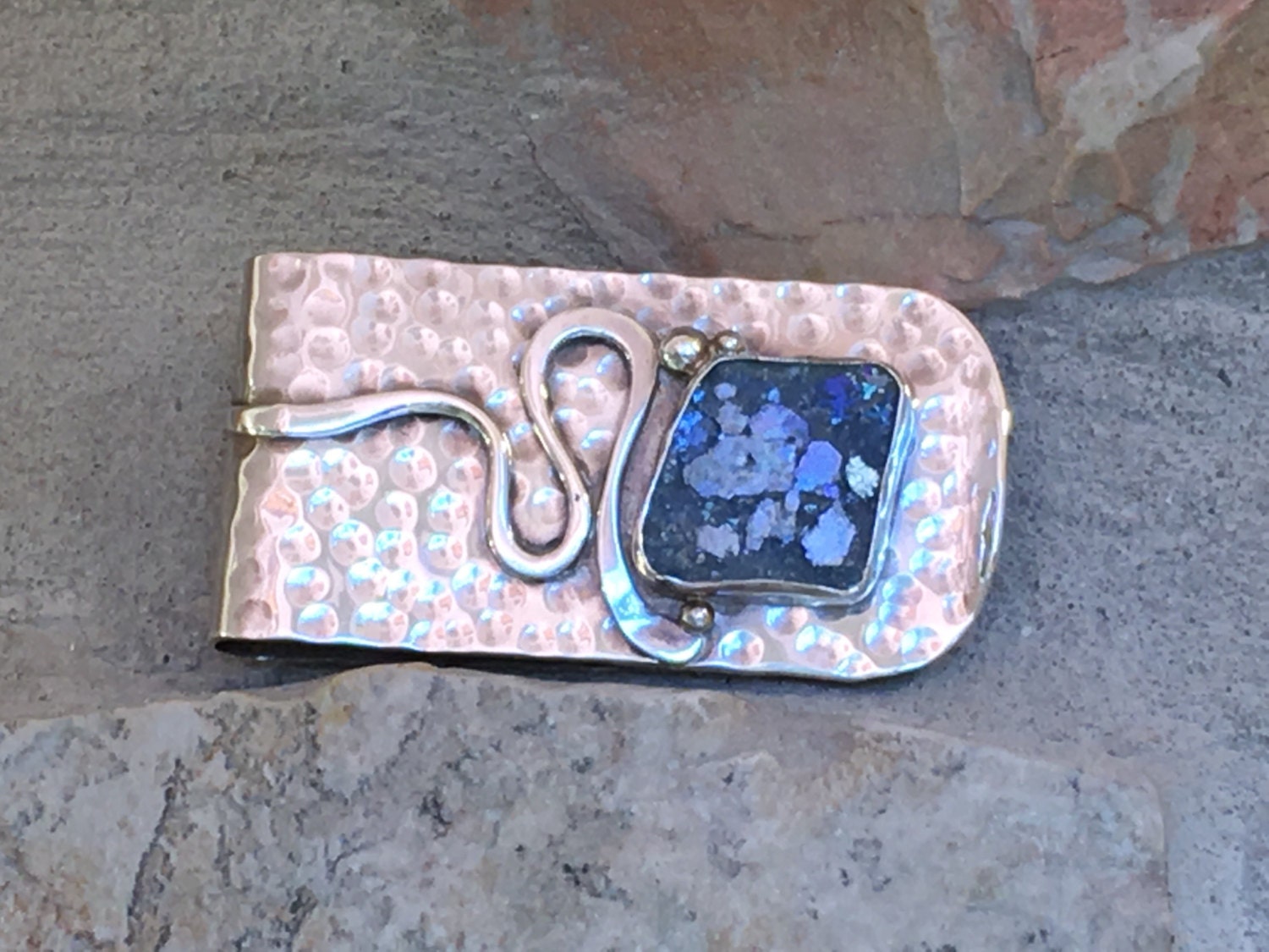 Sterling Silver Money Clip W Roman Glass Hammered Silver | Etsy