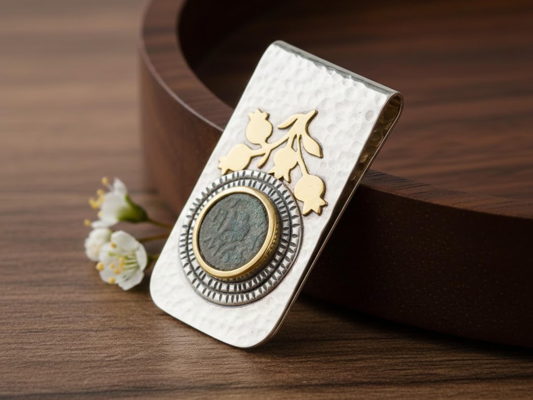 Israeli Money Clip W Ancient Masada Coin in Silver and 14k Gold ...