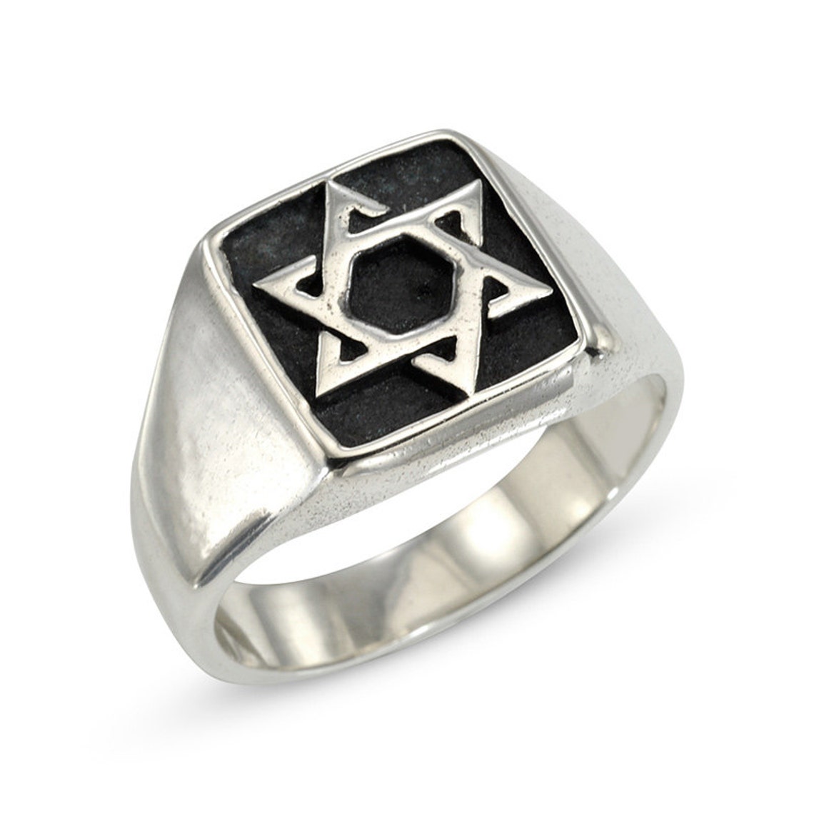 Star of David Ring in Oxidized Sterling Silver, Men's Signet Ring ...