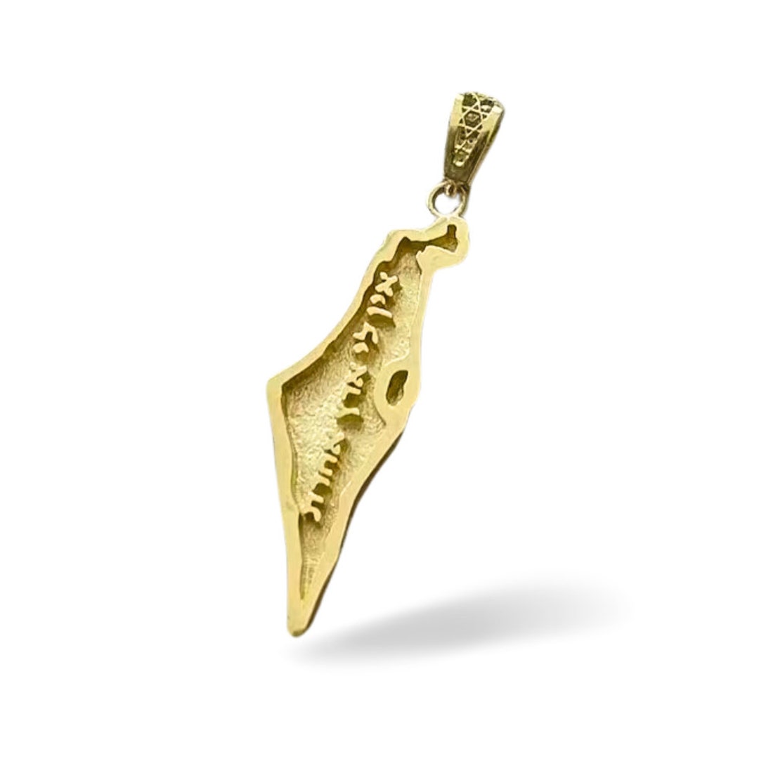 Map of Israel 14K Gold Pendant, Ein Li Eretz Acheret Necklace Charm ...
