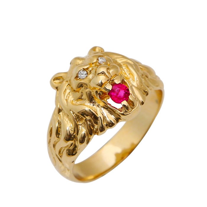 Lion of Judah Ring Ruby and Diamond 14k Gold Ring Gold Lion - Etsy