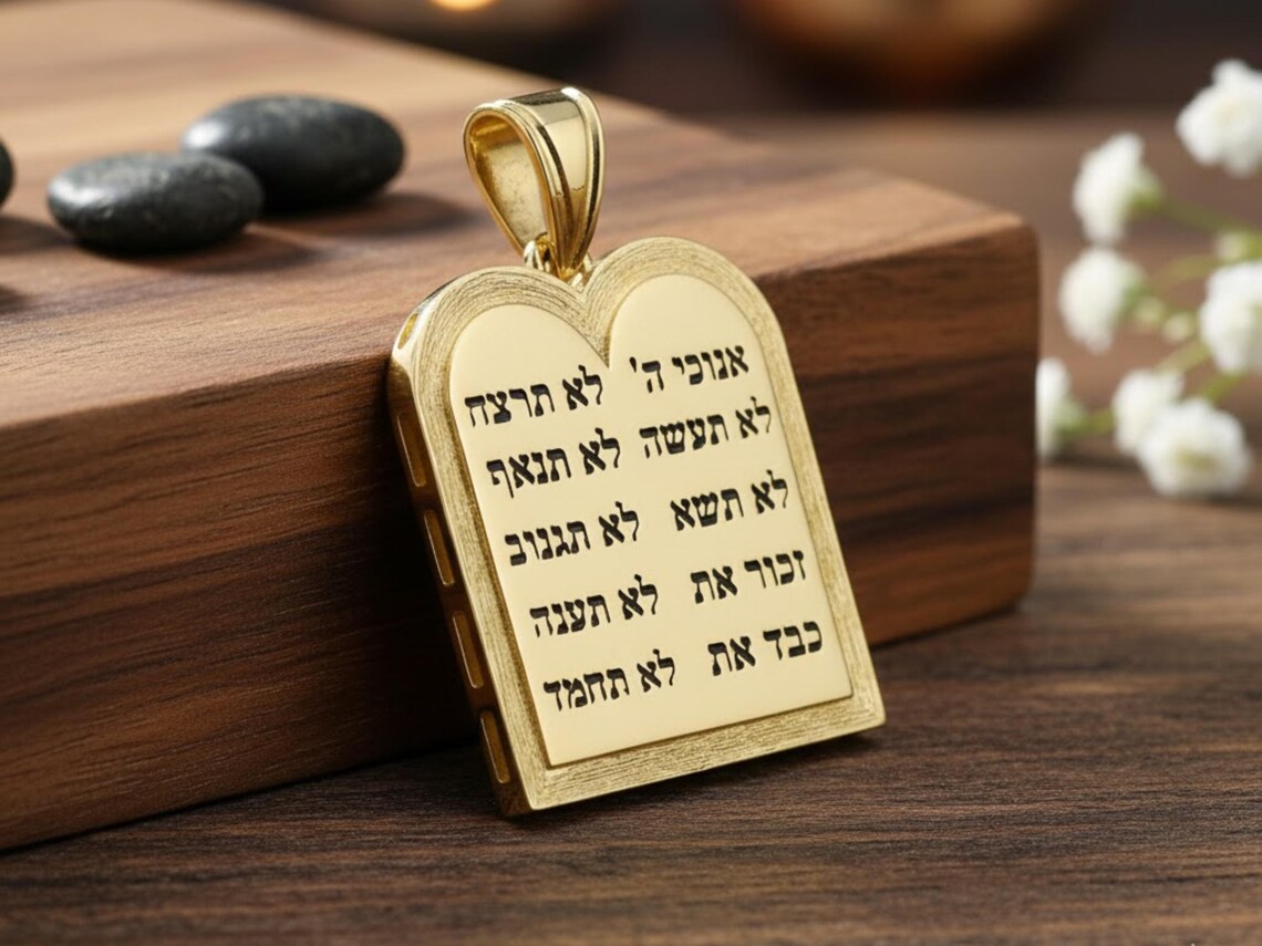 Ten Commandments 14k Yellow Gold Pendant, Jewish Biblical Jewelry ...