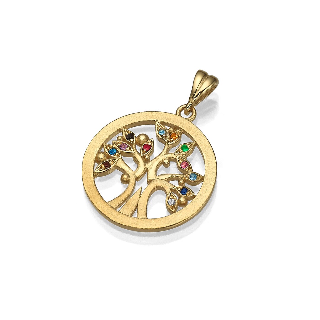 Tree of Life Pendant With Colorful Gemstones in 14k Gold, Yellow Gold ...