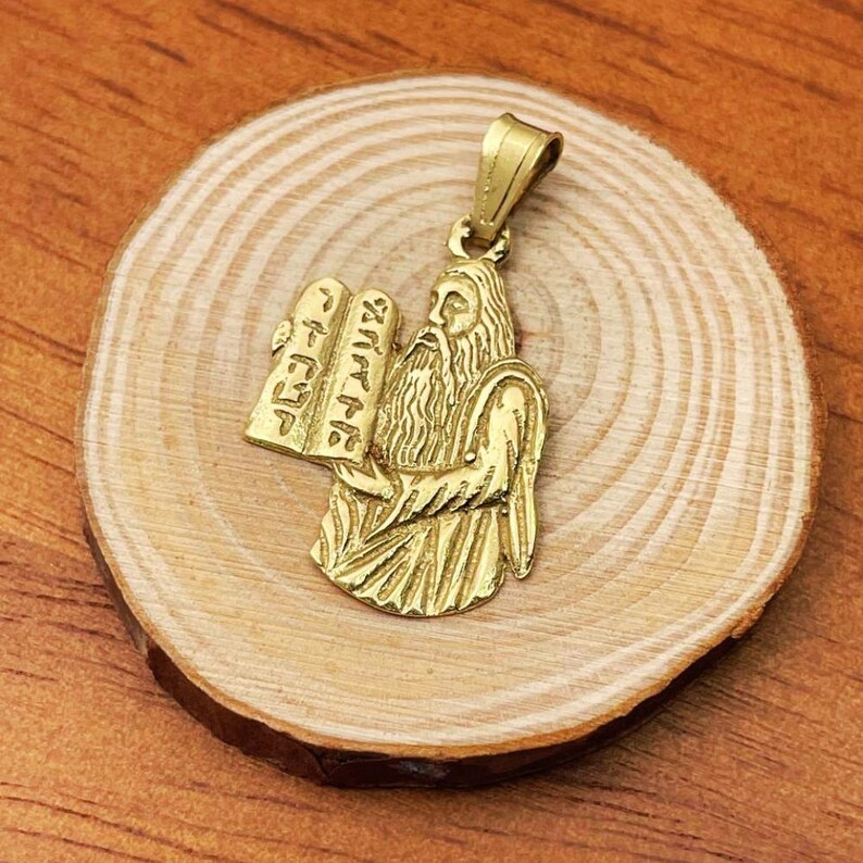 Moses Ten Commandments Solid 14k Gold Judaica Pendant, Vintage Style ...