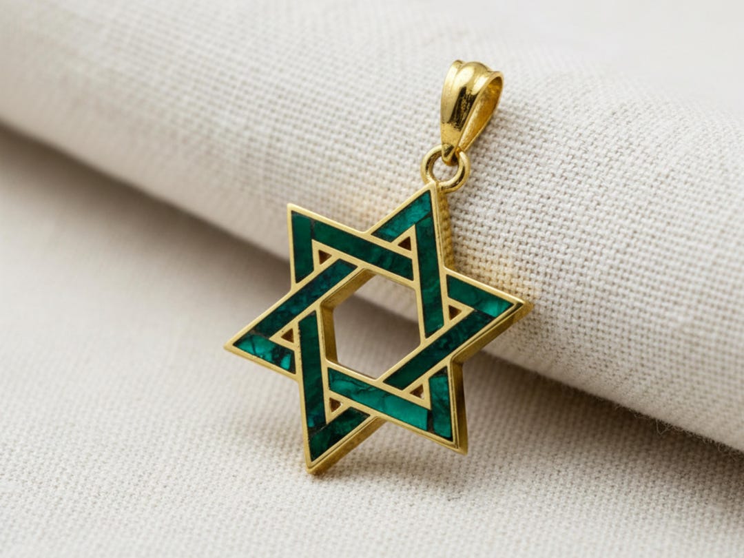 Israeli Eilat Stone Star of David Pendant in 14K Gold - 14mm ...