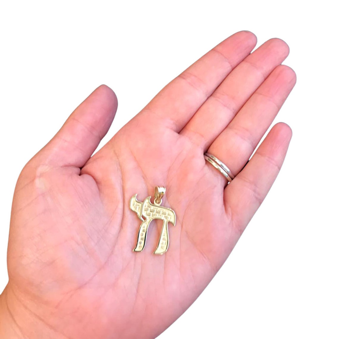 Gold Chai Pendant Solid 14k Gold Chai Necklace Large Hai - Etsy