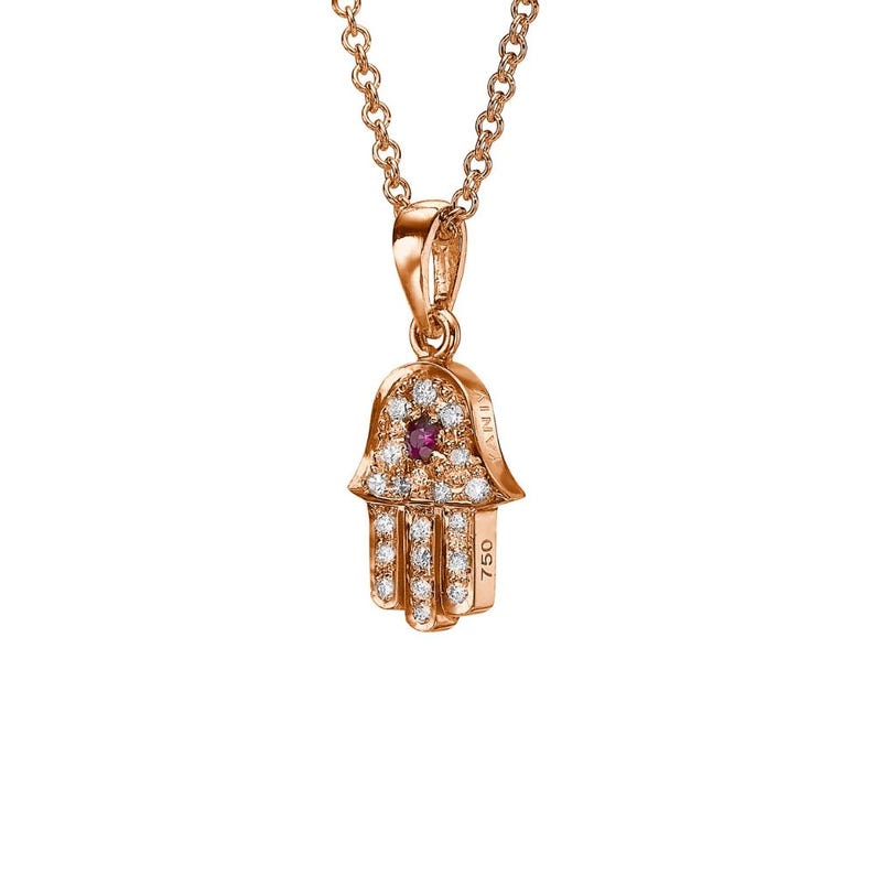 Hamsa 18k White Gold Ruby and Diamond Pendant, Diamond Encrusted Ruby ...