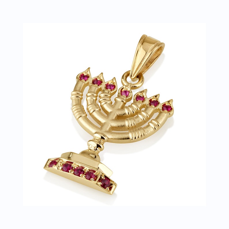 14k Gold Ruby Menorah Pendant Solid 14k Yellow Gold Jewish - Etsy
