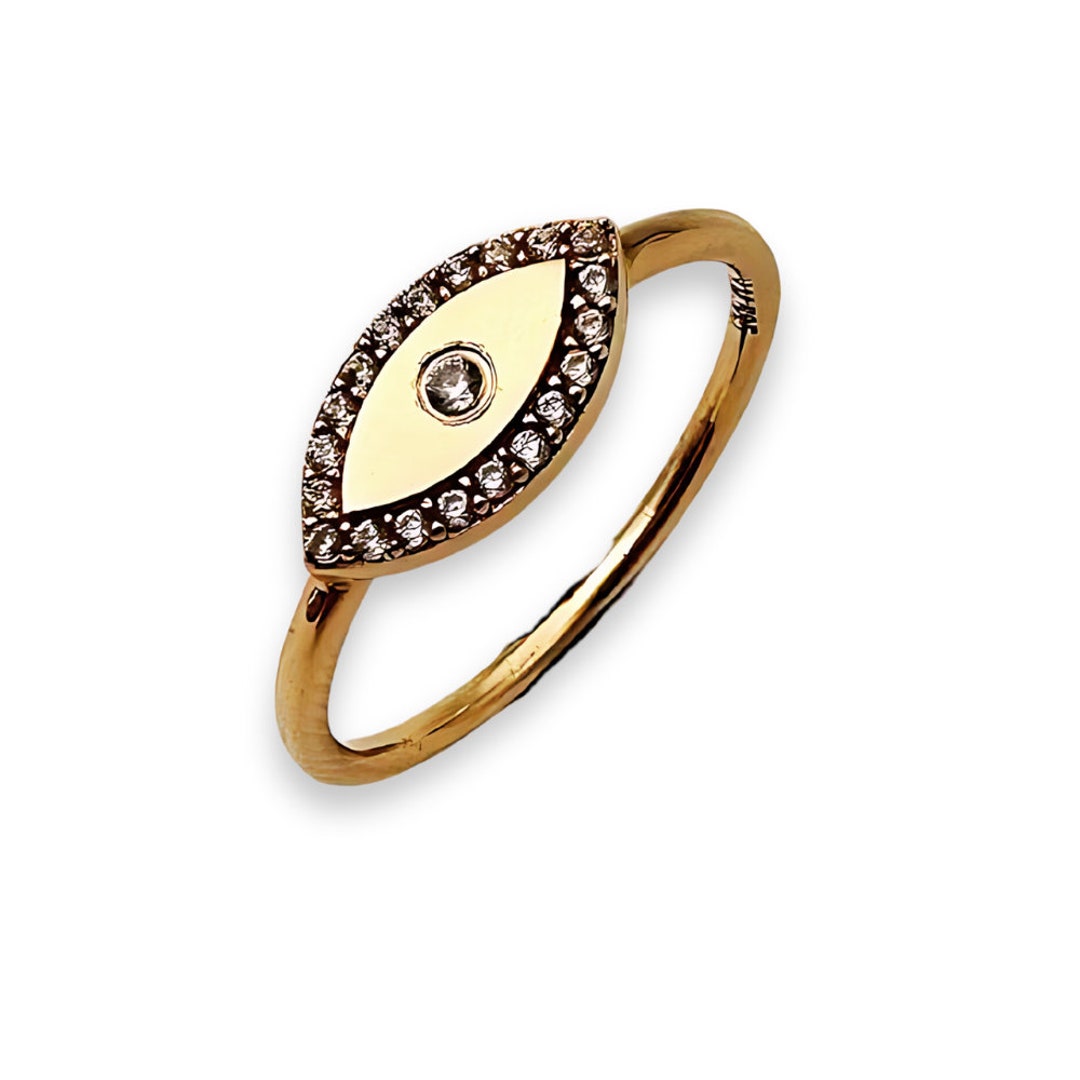 Evil Eye Diamond Ring in 14K Gold, Nazar Ring, Protection Charm ...