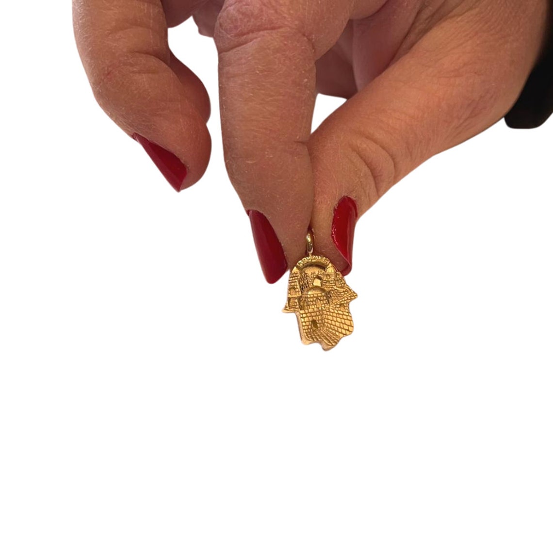 Jerusalem Hamsa Pendant 14k Solid Gold Hamsa Hand Engraved | Etsy