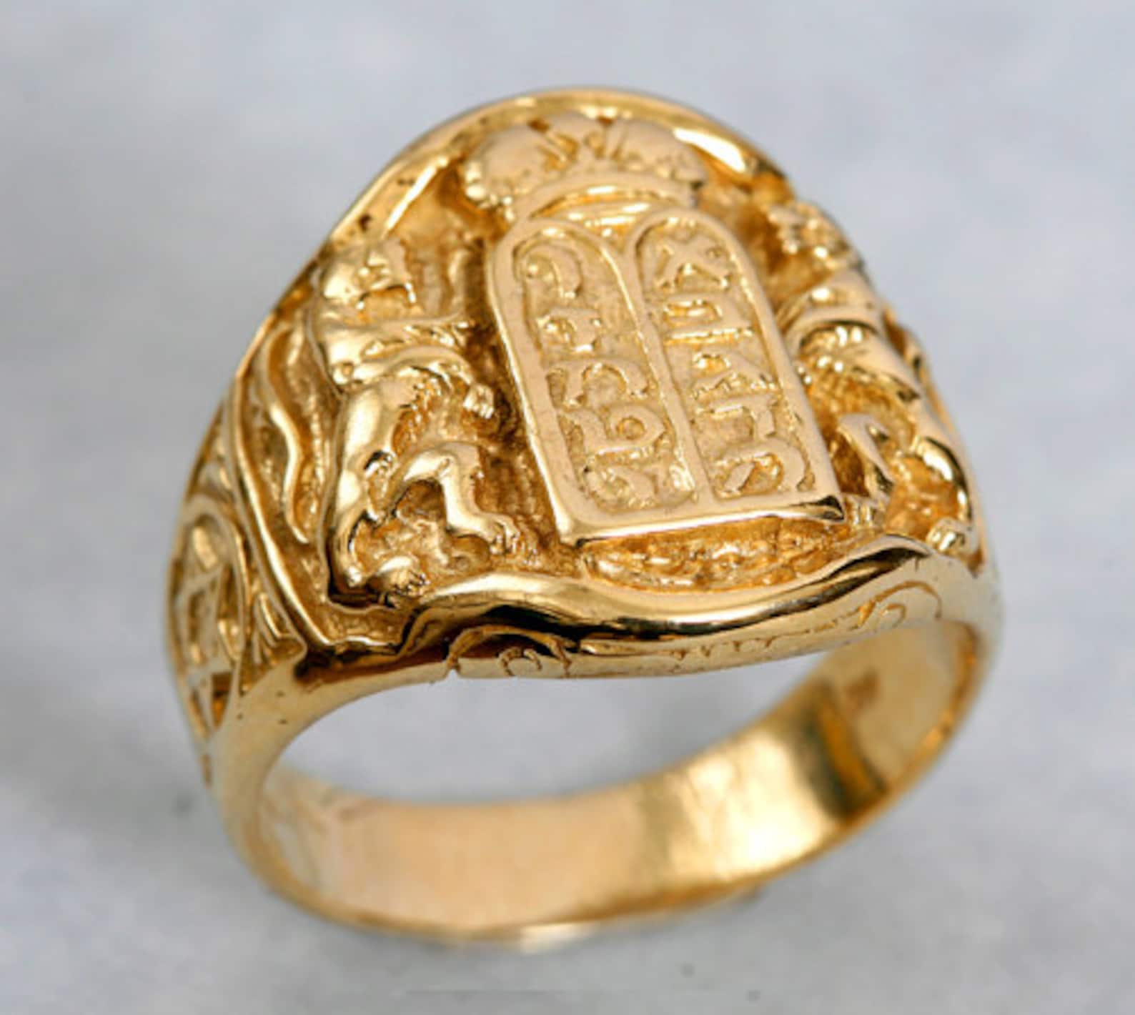 Ten Commandments Ring, 14k Yellow Gold Men's Ring, Handmade Gold Jewish ...