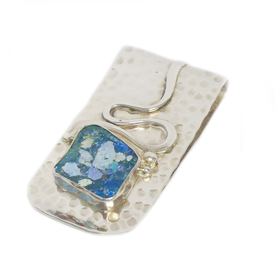 Sterling Silver Money Clip W Roman Glass Hammered Silver - Etsy