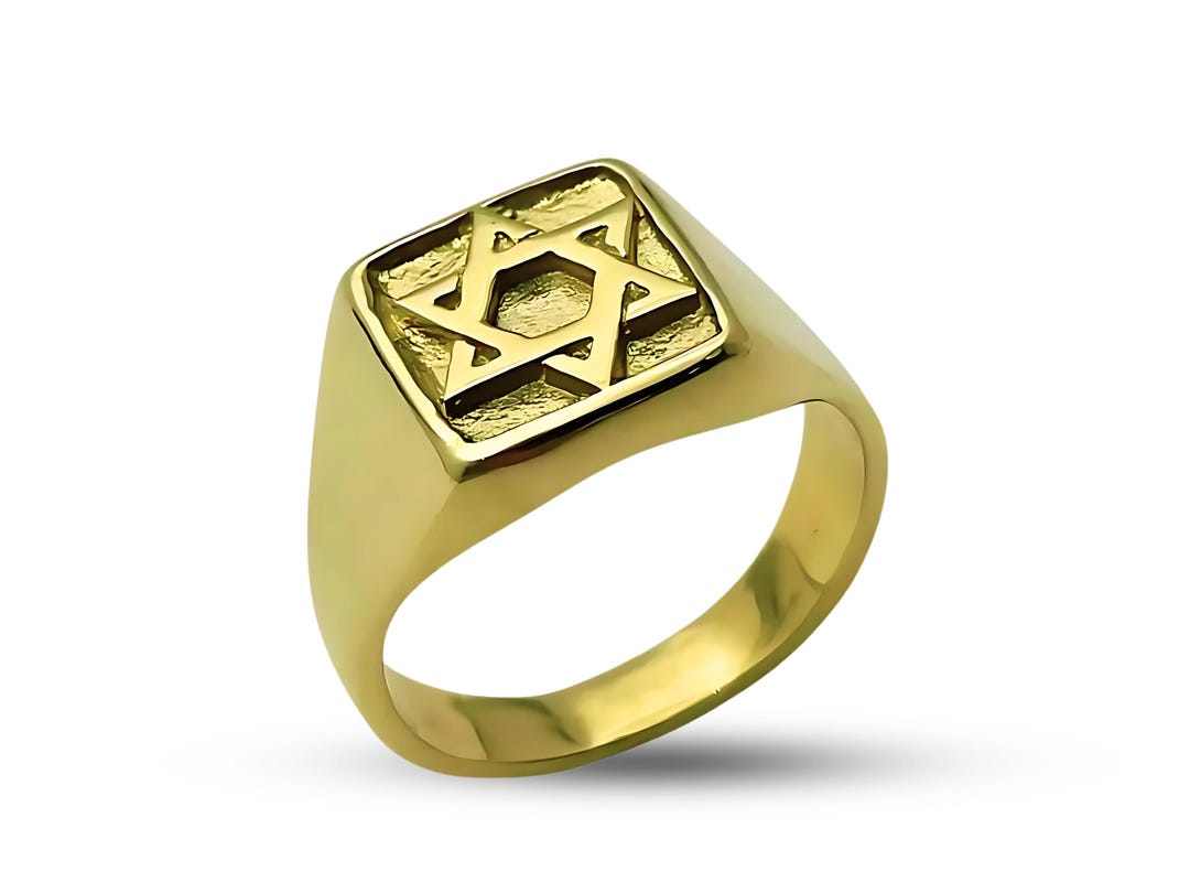 Jewish Star Signet Ring in 14k Solid Gold, Star of David Ring, Magen ...