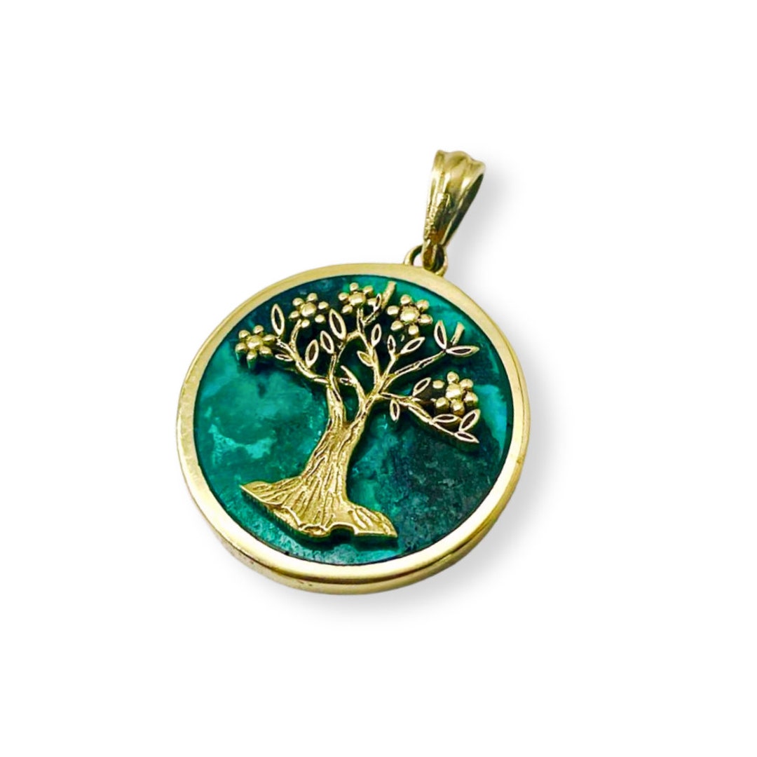 Israeli Eilat Stone Tree of Life 14k Gold Pendant, Symbolic Judaica ...