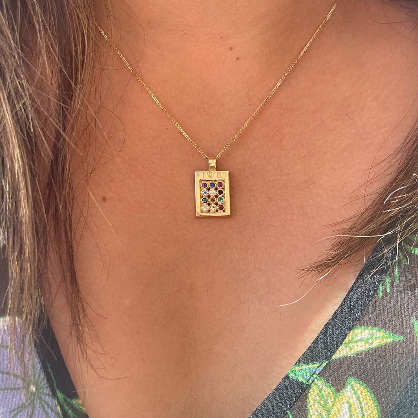 14k Gold Choshen Pendant With Precious and Semi-precious Stones, Gold ...