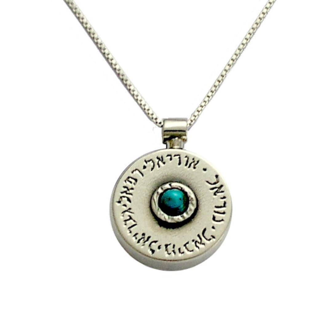 Kabbalah Hebrew Names of Angels Blue Turquoise Necklace in Sterling ...