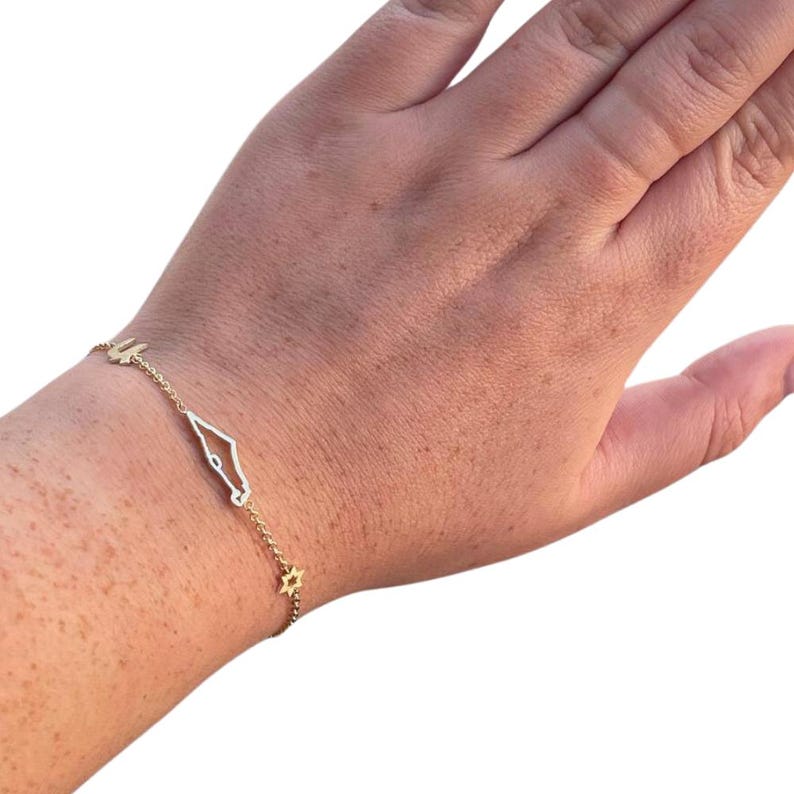 Map of Israel, Star of David and Chai Charm Bracelet in 14k Gold ...