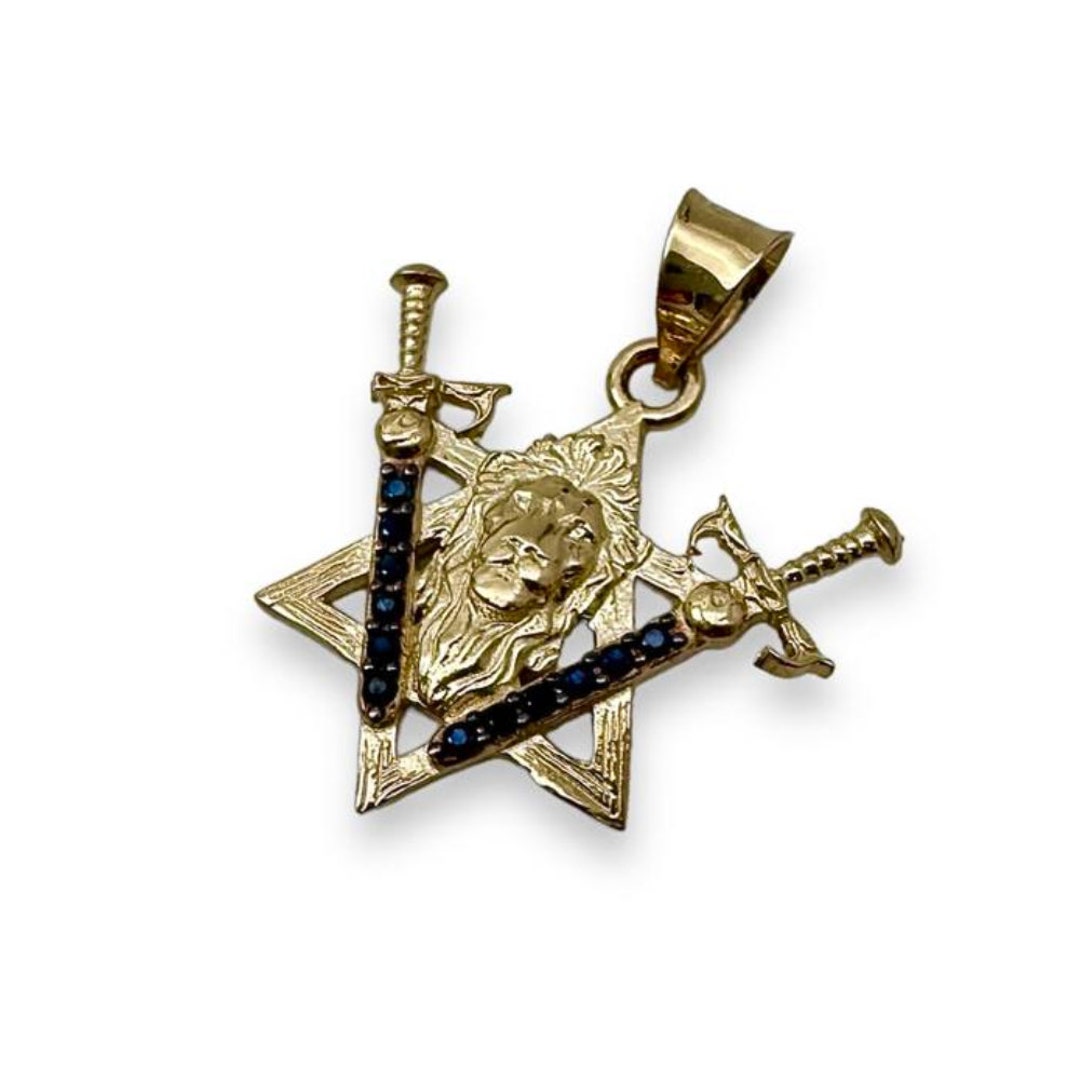 Two Victory Swords With Lion of Judah and Star of David Pendant in 14K ...