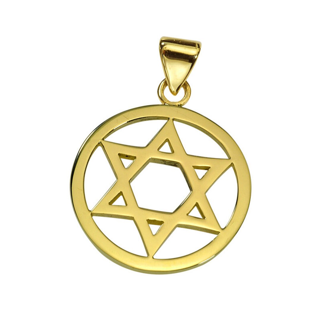 Star of David 14k Yellow Gold Jewish Pendant, Round Medallion Style ...