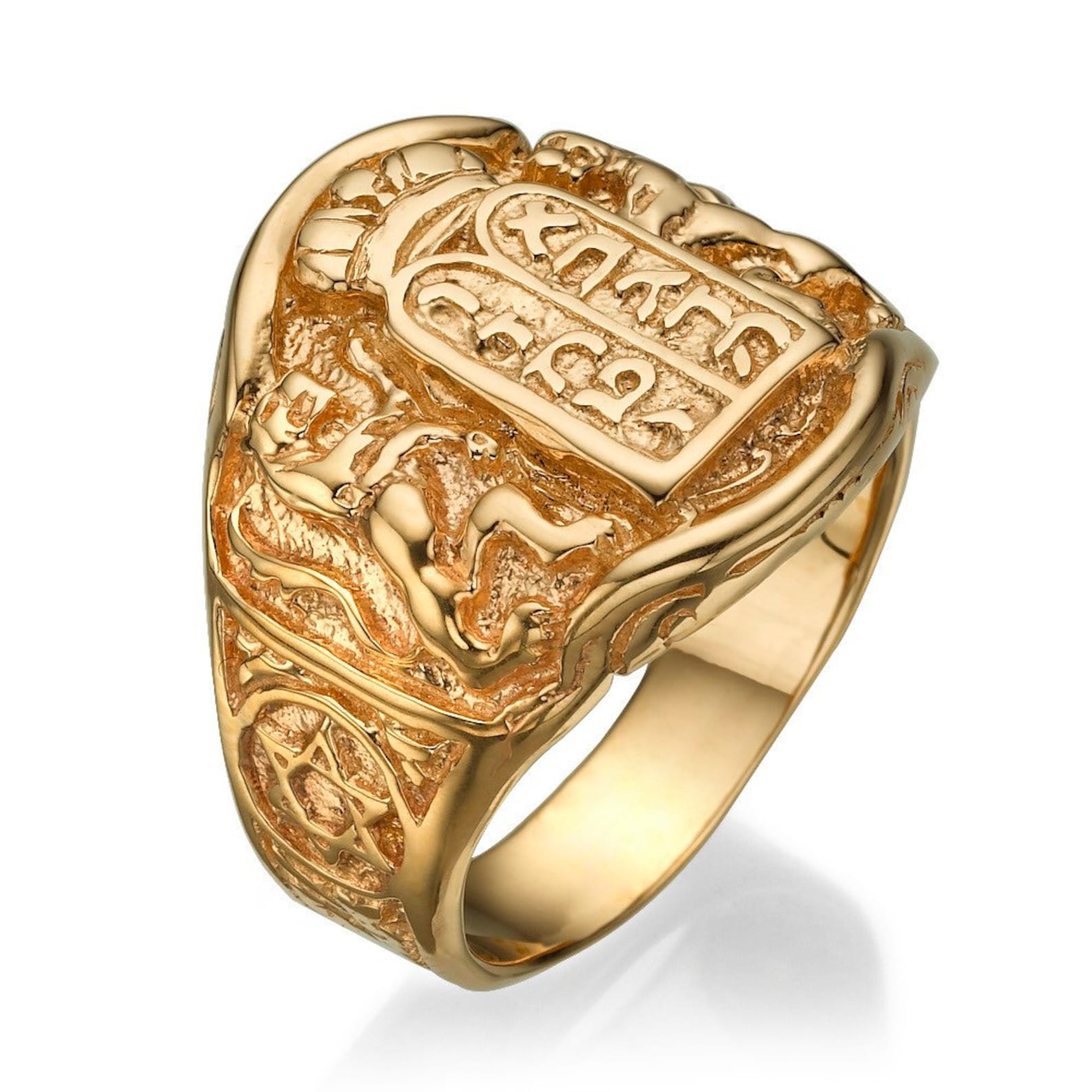 Ten Commandments Ring, 14k Yellow Gold Men's Ring, Handmade Gold Jewish ...