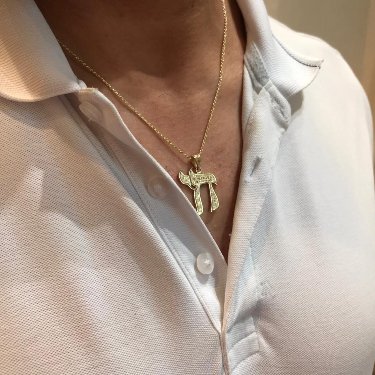 Gold Chai Pendant Solid 14k Gold Chai Necklace Large Hai - Etsy