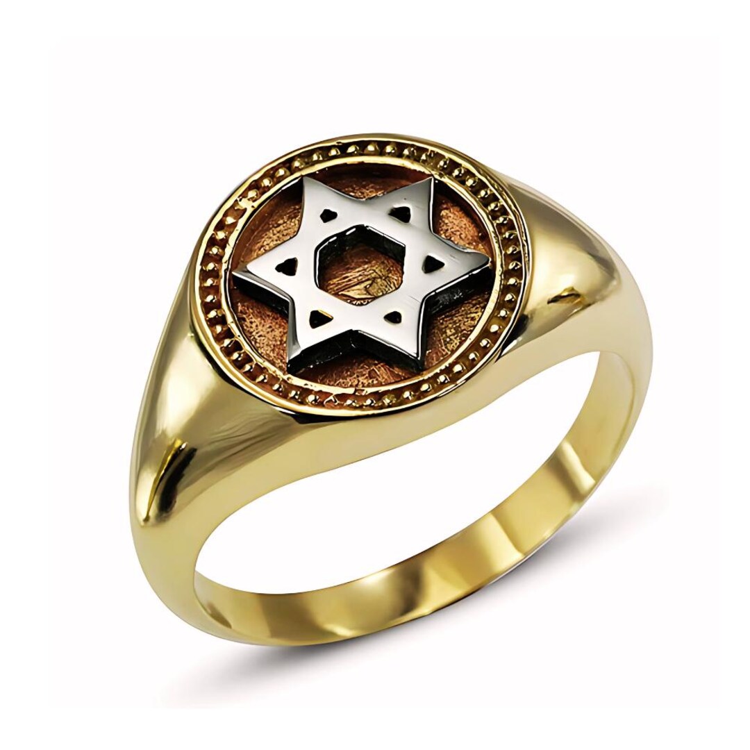 Star of David Ring, 14k Two Tone Gold Ring, Jewish Star Signet Ring ...