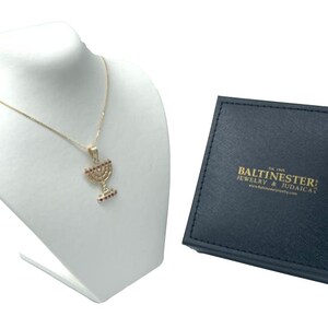 14k Gold Ruby Menorah Pendant, Solid 14k Yellow Gold Jewish Pendant ...