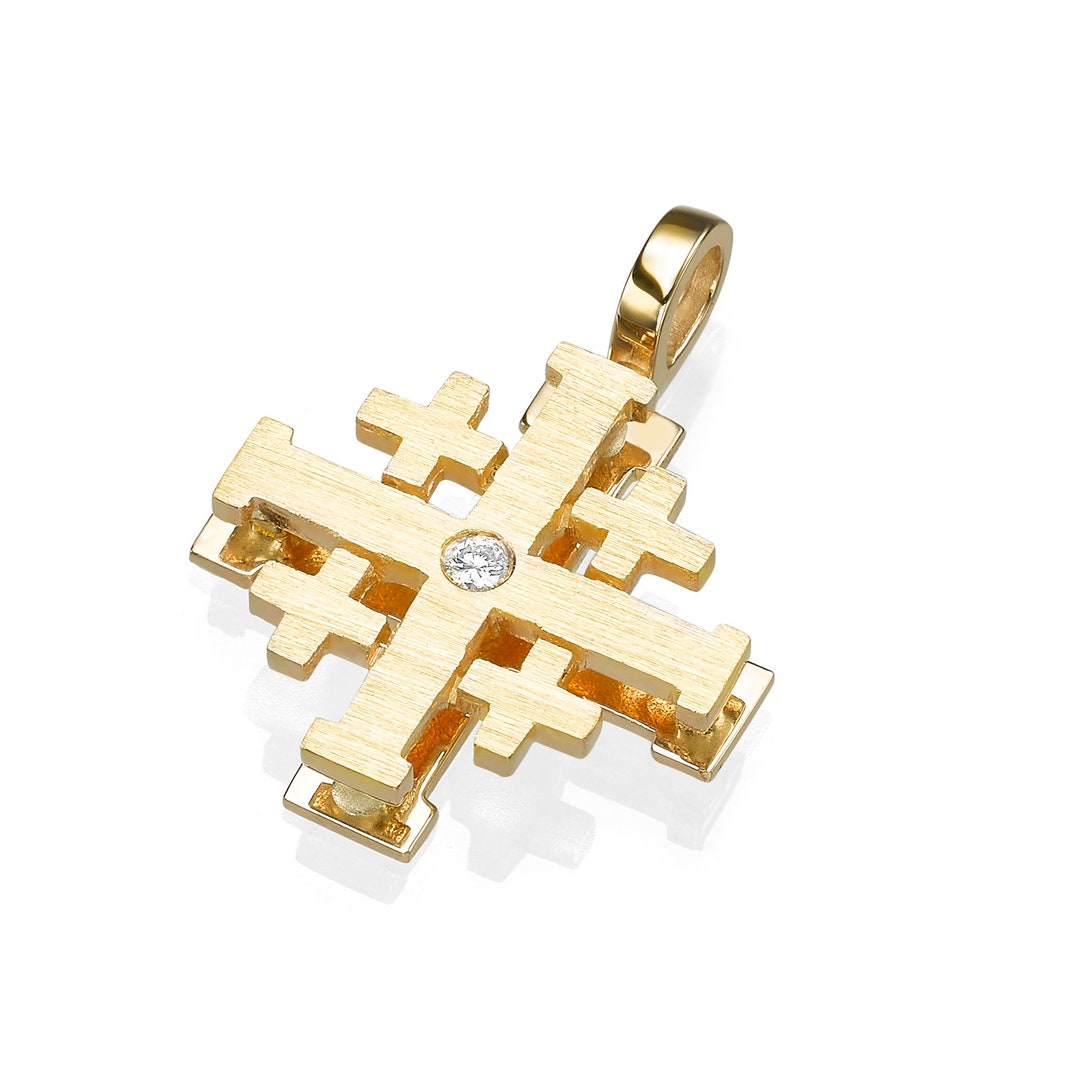 Jerusalem Cross Pendant, 18k Yellow Gold Pendant With Diamonds ...