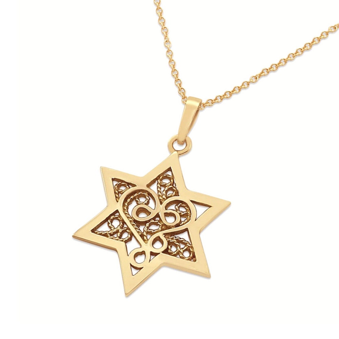 14K Gold Star of David Yemenite Filigree Pendant A Jewish Protection ...