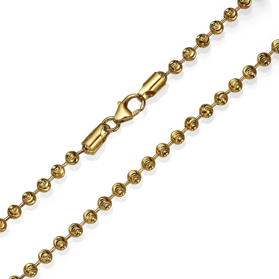 14k Gold Diamond Cut Ball Chain 3 Mm, Heavyweight Solid Gold Chain ...