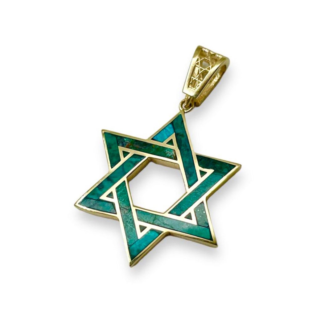 Eilat Stone Star of David in 14K Gold, Magen David Pendant With Israeli ...