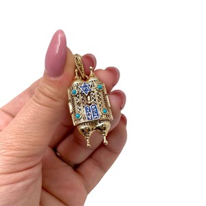 Torah Scroll Pendant in 14K Gold Filigree With Turquoise Stones ...