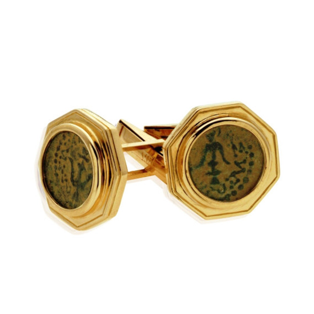 Ancient Coin Cufflinks in 14k Gold, Authentic Maccabean Coin, Gold ...