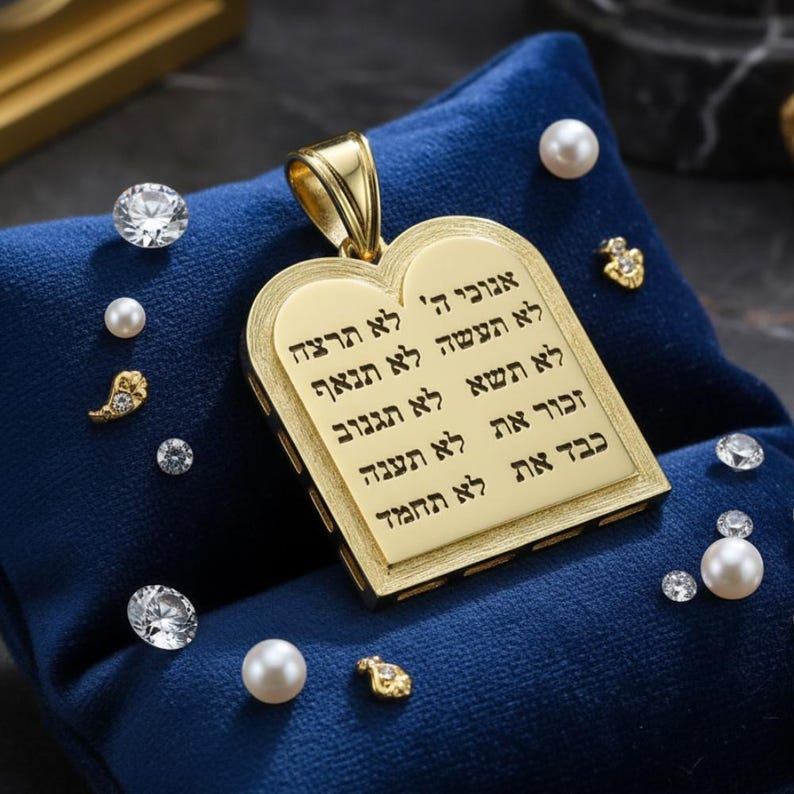Ten Commandments 14k Yellow Gold Pendant, Jewish Biblical Jewelry ...