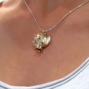 Ruby Pomegranate Pendant, Silver and Gold Branch Pendant, Ruby Studded ...